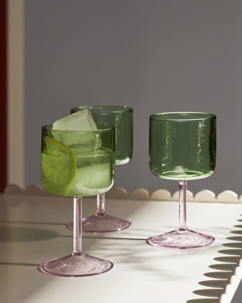 Verres a pied Tint set de 2 Hay Vert Rose au meilleur prix